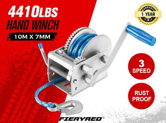 Hand Winch 2000KG/4410LBS 3 Speed Dyneema Synthetic Rope 10M ...