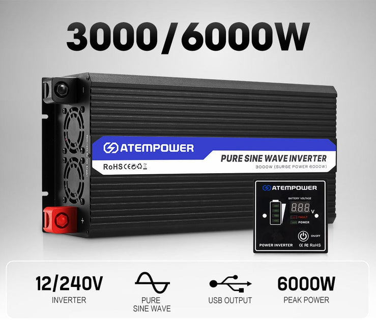 Atem Power 12V to 240V 3000W/6000W Pure Sine Wave Power Inverter ...